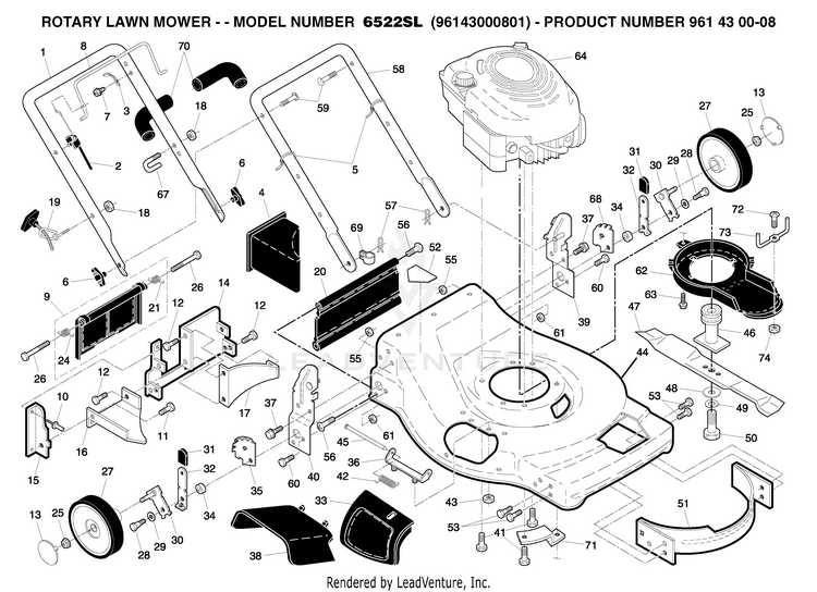 Husqvarna 6522 SL - 96143000801 (2005-09) Walk Behind Mower ...