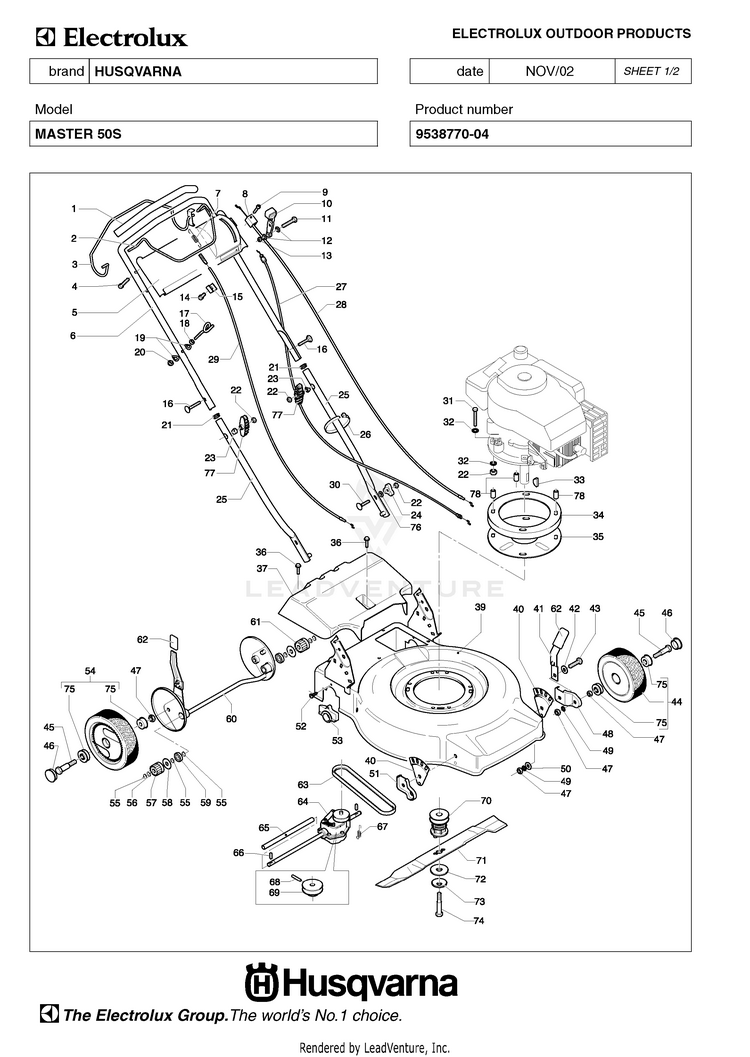 Husqvarna MASTER 50 - 953877004 (2003-01) Walk Behind Mower ...