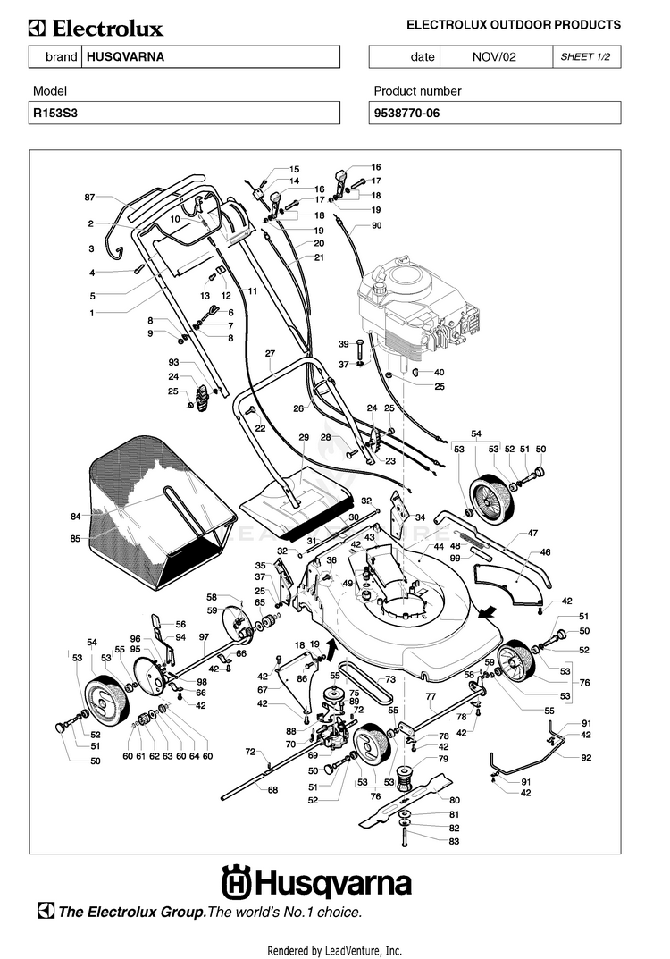 Husqvarna ROYAL 153 - 953877006 (2003-01) Walk Behind Mower ...